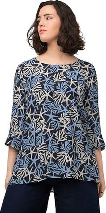 Ulla Popken Bluse mit Druck Chemisiers, Bleu Marine foncé, 48-50 Femme