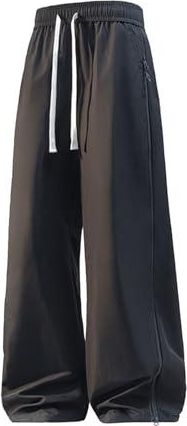 Generico Pantalon cargo pour homme &agrave; jambe large et large Y2K Hiphop Streetwear avec cordon de serrage &agrave; la taille pantalon d&eacute;contract&eacute; en maille l&eacute;ger et resp