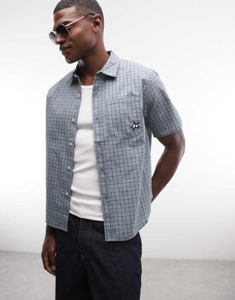 HUF Chemise &agrave; petits carreaux et logo &eacute;toile - Vert