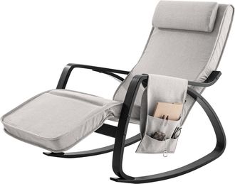 SoBuy Schaukelstuhl mit Polster, Schaukelsessel mit Kopfst&uuml;tze und Verstellbarer Fu&szlig;st&uuml;tze, relaxsessel mit Seitentasche - Grau FST20-HG