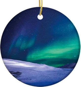 Generic Nordlicht Aurora Borealis Schnee Berglandschaft H&auml;ngende Weihnachtsbaum Versch&ouml;nerung Keramik Anh&auml;nger Weihnachtsbaumschmuck F&uuml;r Wand Urlaub Party 7.3