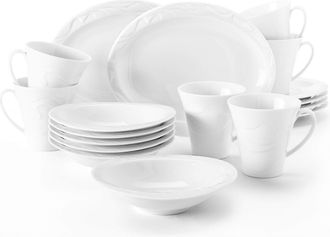 SELTMANN WEIDEN Fr&uuml;hst&uuml;ckset 18-teilig oval wei&szlig; | Set f&uuml;r bis zu 6 Personen | Serie Allegro | beinhaltet je 6 Fr&uuml;hst&uuml;cksteller, Becher und Dessertschalen, Hartporzel