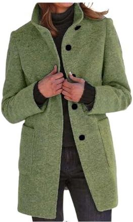 Generic Manteau en laine &agrave; col montant boutonn&eacute; pour femme Automne Hiver Couleur unie, vert militaire, 3XL