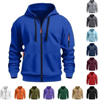 Generic Sweat-shirt &agrave; capuche zipp&eacute; pour homme &agrave; manches longues avec poches zipp&eacute;es et cordon de serrage, d&eacute;contract&eacute;, l&eacute;ger, confortable, grande taille, pou
