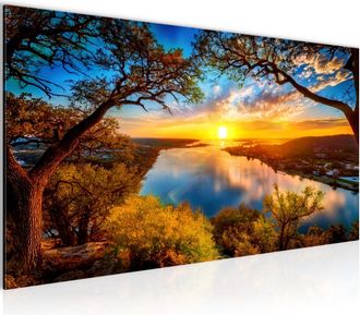 Runa Art Wandbild Landschaft 100L x 40B cm Modern Bild auf Vlies Leinwand Himmelblau Wohnzimmer Schlafzimmer B&uuml;ro Landschaft 059012a