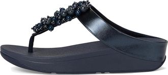 FitFlop Fino Kugel-Bead Zehentrenner für Damen, Keilabsatz, Mitternachtsmarineblau, 40 EU
