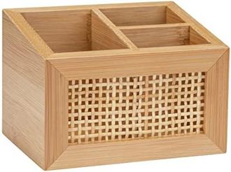 WENKO Badbox Allegre, dekorative Box mit 3 praktischen Fächern im trendigen Boho-Style aus hochwertigem Bambus und Rattan, zur Aufbewahrung von Bad- oder Sc