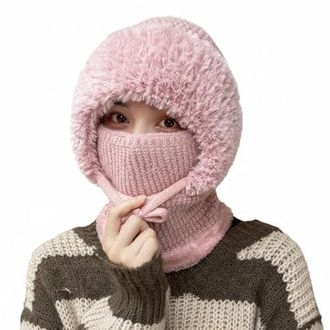Generic Bonnet dhiver chaud tricot&eacute; pour femme, bonnet en tricot thermique doux avec &eacute;charpe et masque, cagoule coupe-vent confortable pour lext&eacute;rieur, pour l