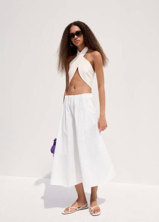 Mango Ausgestellter Baumwollrock wei&szlig; - Damen - XXL - MANGO