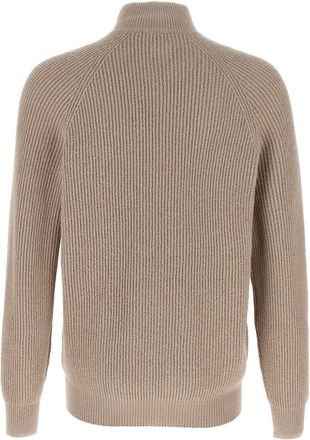 Brunello Cucinelli Half-Ribbed Cotton Gauze Cardigan - Beige