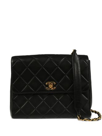 Chanel sac porté épaule Straight Flap à rabat (1997) - Noir