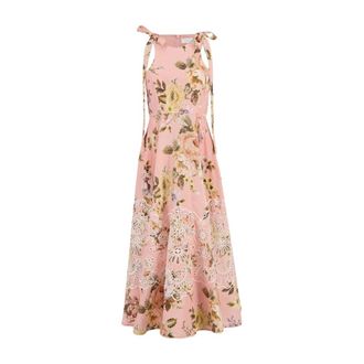 Zimmermann Blumiges Broderie Midi Kleid Rosa - - Dresses - Damen - Rosa - XS