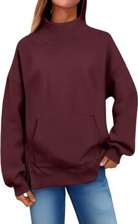 Generic Sweat &agrave; Capuche Femme Sweat-shirt Saison Imprim&eacute; Graphique Manches Longues Pull Tricot&eacute; Tops Col Montant Pull Femme Sweat-shirt Sans, Bordeaux, XXL
