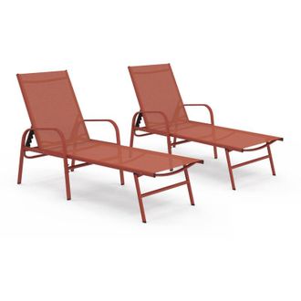 IDMarket Lot de 2 transats de jardin inclinables FIDJI en acier et toile terracotta