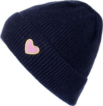 styleBREAKER Bonnet tricot&eacute; pour Femme avec Broderie Coeur et Doublure Polaire | Bonnet dhiver Chaud Taille Unique 56-59 cm | Bonnet Doux doubl&eacute;, Couleur:Bleu fonc