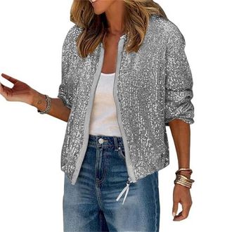 Generic Bol&eacute;ro &agrave; paillettes ouvert sur le devant pour femme - Cardigan court scintillant - Blazer l&eacute;ger &agrave; paillettes - V&ecirc;tement dext&eacute;rieur pour soir&eacute;e, club, 