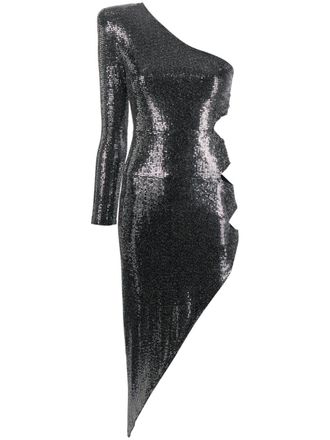 Nissa robe orn&eacute;e de sequins &agrave; une &eacute;paule - Argent