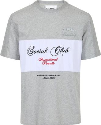 Iceberg Homme, Tops, Gris, Taille: L T-shirt &agrave; Manches Courtes avec Bande en Popeline