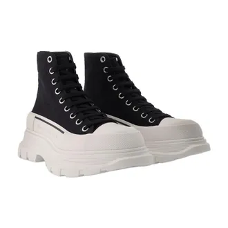 Alexander McQueen Mens Tread Slick Sneakers Black-White Canvas Shoes Flat-shoes