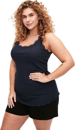 Zizzi Damen Große Größen Top Grippt Spitze Rundhals Gr Gr M (46/48) Navy Blazer/Black