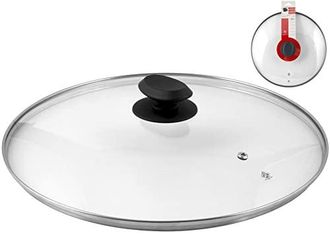 hOme Home Deckel mit Rand aus Edelstahl, Kunststoff/Glas, Transparent/Schwarz, 38 cm