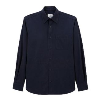 Serge Blanco Chemise Manches Longues en Coton Unie Bleu Dark Navy Charles - Mode Homme