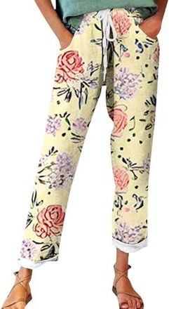 Generic Pantalon Lin Femme &Eacute;t&eacute; Large D&eacute;contract&eacute; Womens Autumn Fragrant Linen Print Casual Pants Perfect for Spring Comfortable and Trendy for Relaxed Days Fl