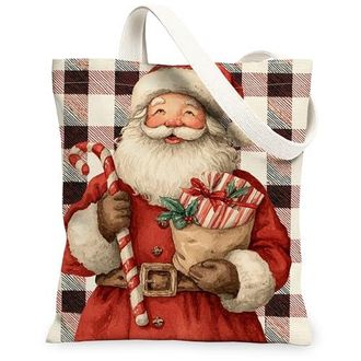 Generic Sacs fourre-tout en toile de No&euml;l, motif P&egrave;re No&euml;l vintage, sacs de courses r&eacute;utilisables, sacs de courses rustiques, l&eacute;gers et lavables &agrave; l&eacute;paule pou