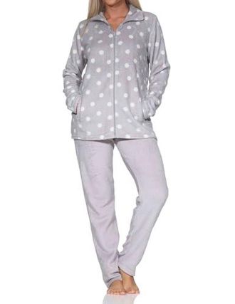 Normann Costume dint&eacute;rieur pour femme en polaire corail &agrave; superbe aspect &agrave; pois, gris, 46-48