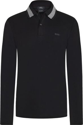 HUGO BOSS Glattes Langarm-Poloshirt mit Logo-Print und Streifenakzenten in
