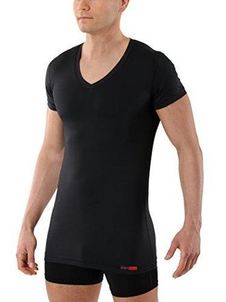 Albert Kreuz Maillot de Corps col v Fonction sp&eacute;ciale Cool Climat Anti Transpiration - &eacute;vite aur&eacute;oles -Manches Courtes - Noir - Coton Coolmax 07/XL