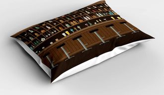 Abakuhaus Irish Pub Kissenbezug, Barhocker und Flaschen, Dekorativer Standard King Size Gedruckter Kissenbezug, 80 x 40 cm, Mehrfarbig