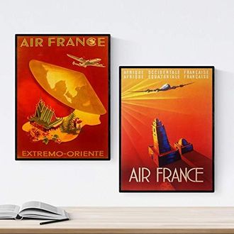 Nacnic Poster Vintage. Les Affiches publicitaires dans Le Monde. Deux Feuilles Vintage Air France. Format A3 sans Cadre