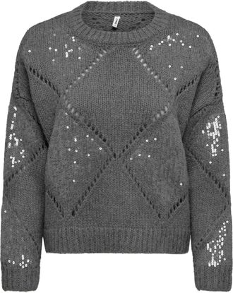 Only Damen Onlkansas Life Ls Sequins O-Neck KNT, Medium Grey Melange, M