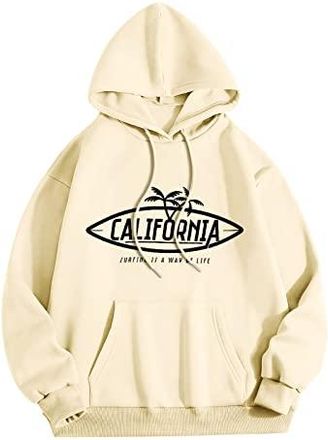Generic Sweat à capuche à manches longues pour homme avec imprimé de lettres de Los Angeles - Style vintage - Surdimensionné - Avec motifs, beige, M