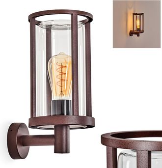 HOFSTEIN Außenwandleuchte Martinha, Außenleuchte aus Metall/Glas in Rostfarben/Klar, moderne Wandlampe für Terrasse/Hof/Eingangsbereich, 1 x E27, ohne Leuchtmi