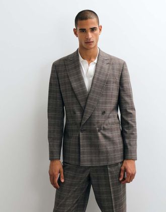 Asos veste de costume regular crois&eacute;e &agrave; carreaux Glen marron