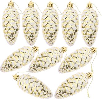 DOITOOL 10 Stück Teiliges Weihnachtsbaumschmuck Tannenzapfen Anhänger Goldfarben DIY Hängende Christbaumschmuck für Weihnachtsbaum Party und Festtagsdeko
