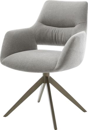 DELIFE Esszimmerstuhl Yago-Flex mit Armlehnen Kreuzgestell breit Effektfinish Titan Strukturstoff Soft Grau 360&deg; drehbar Wippfunktion Taschenfederkern