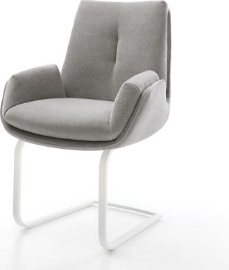 DELIFE Freischwinger Clea-Flex Strukturstoff Soft Grau Freischwinger flach Weiß, Esszimmerstühle