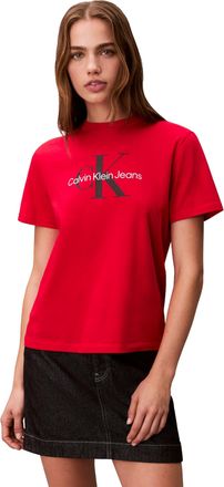 Calvin Klein Damen-T-Shirt mit Monogramm-Logo, Rundhalsausschnitt, Berry Sangria, Mittel