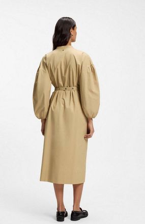 HUGO BOSS Midikleid Dellys Premium Damenmode mit &Ouml;sen-G&uuml;rtel, Ballon-&Auml;rmel, Regular Fit