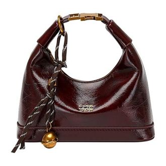 Generic Sac &agrave; bandouli&egrave;re en cuir synth&eacute;tique de couleur unie pour femme avec sangle r&eacute;glable, sac &agrave; main polyvalent avec fermeture &eacute;clair et breloque cloche 