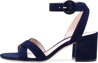 Generic Sandales à Talons Hauts et Brides à la Cheville pour Femmes, en Daim à Talons Mi-Hauts épais à Bout Ouvert Avec Boucle pour Soirée Mariage Chaussures 