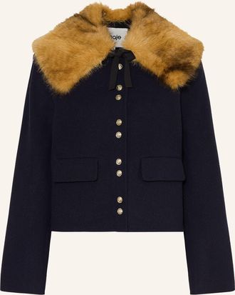 Maje Kastenjacke Mit Abnehmbarem Kunstfell blau