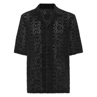 Philipp Plein Homme, Chemises, Noir, Taille: 2XL Bowling Fit Jacquard Monogram Shirt