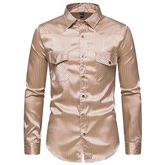 Generic Chemise ray&eacute;e pour homme, coupe ajust&eacute;e, finition brillante, chemise ray&eacute;e &agrave; col boutonn&eacute;, chemise d&eacute;contract&eacute;e confortable, extensible, l&eacute;g&egrave;re, haut 