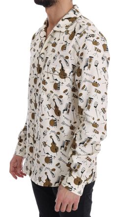Dolce & Gabbana Mens White Silk Jazz Motive Print Shirt