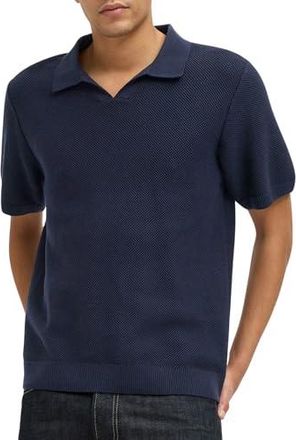 Jack & Jones Knit Split Neck Jprcceaston SS Sn Pull &agrave; col Fendu en Tricot, Bleu Nuit, XL Hommes