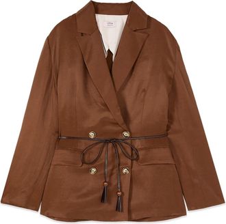 Oltre Femme, Vestes, Brun, Taille: 36 FR Blazer en Twill M&eacute;lange Lin